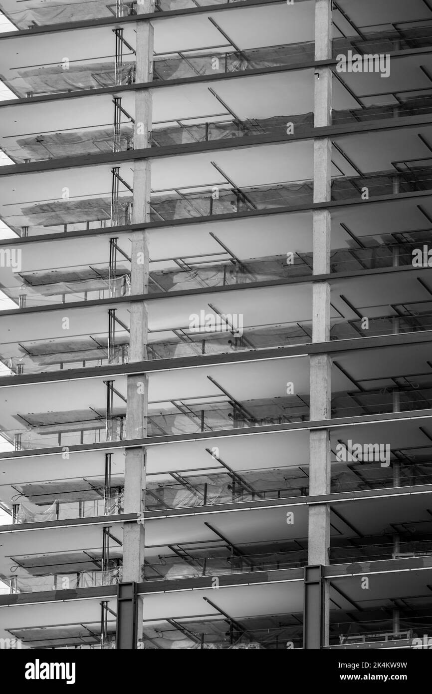 New building construction in black and white. Shades of gray transition ...