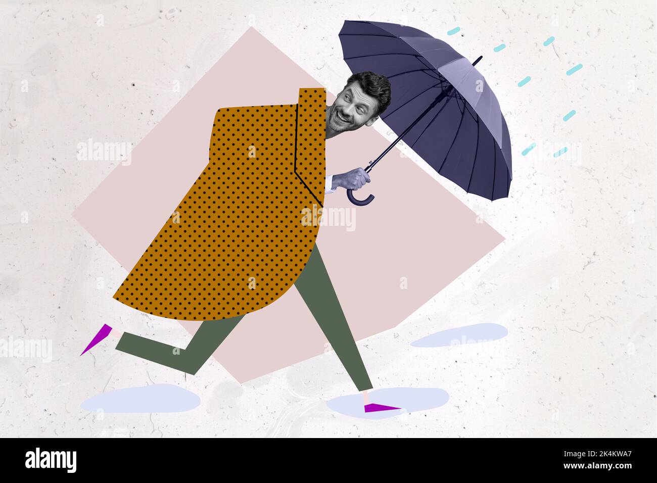 3d retro abstract creative artwork template collage of running fast man ...