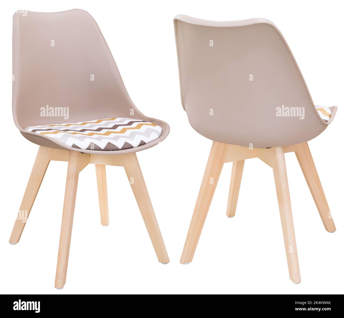 Modern stylish plastic chair with wooden legs in different angles of ...