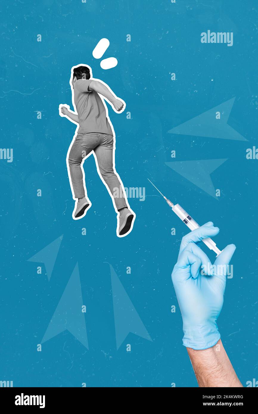 Creative trend collage of running away fast man anti against ...