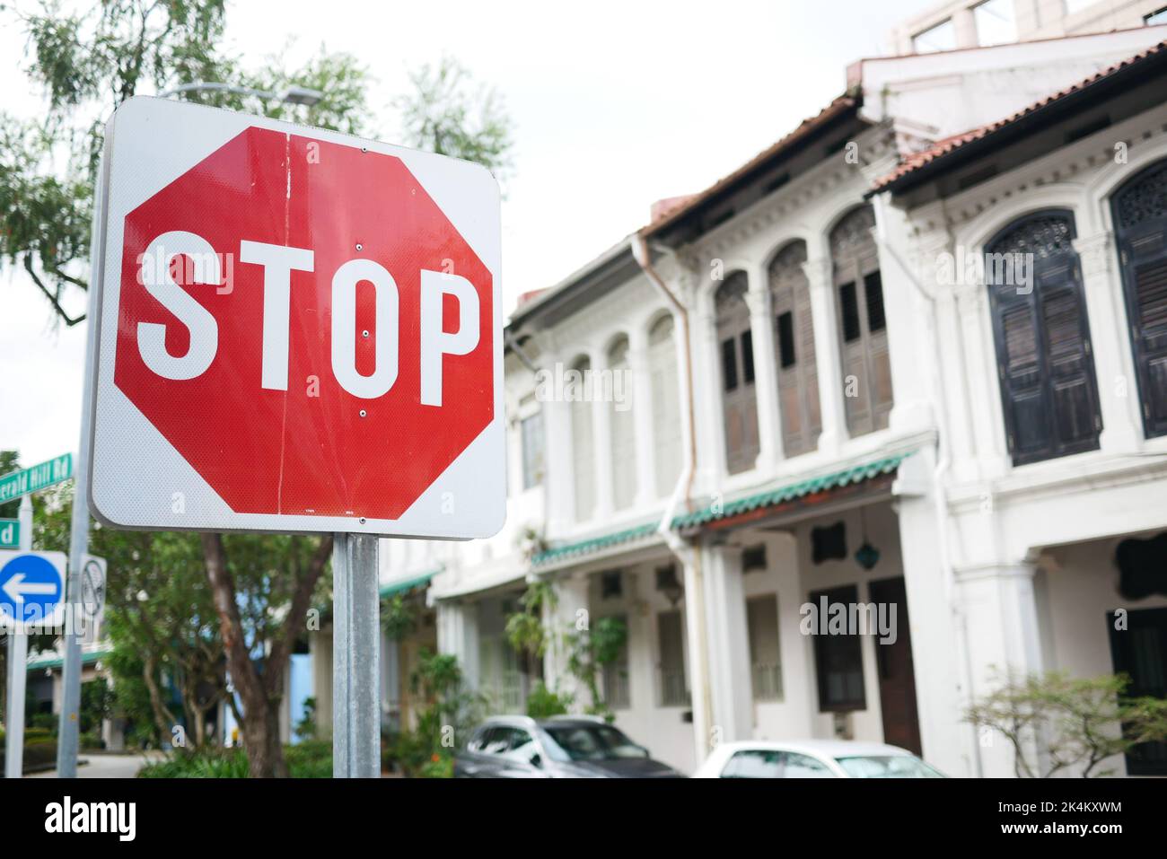 Stop sign in a empty road Stock Photo - Alamy