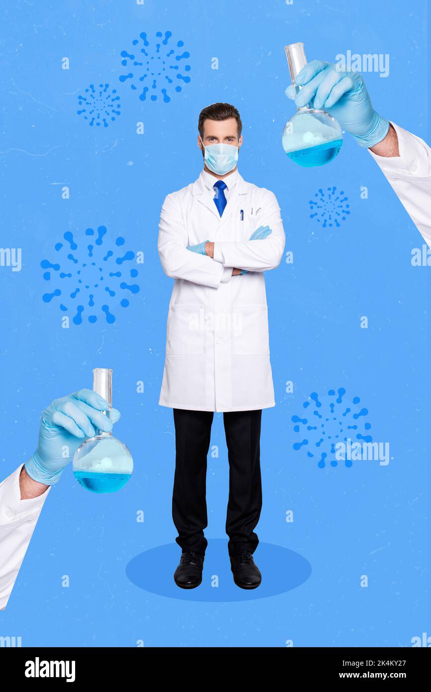 Composite collage image of doctor scientist laboratory assistant hands ...