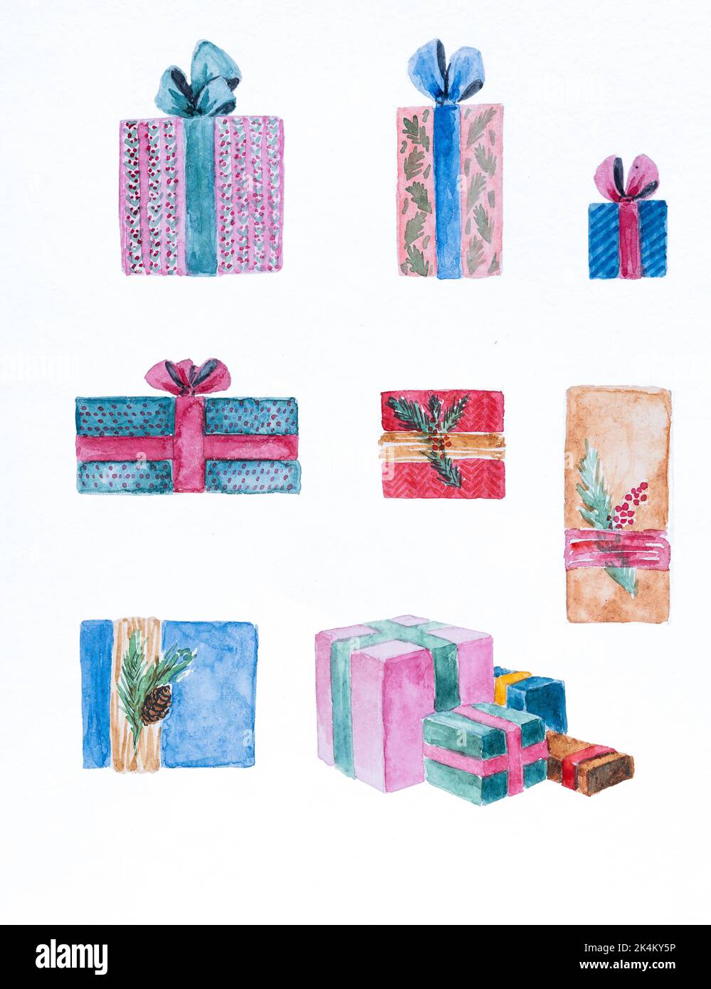 Array Of Ts In Different Colorful Packages With Ribbons Set Of Surprise Boxes Collection Of