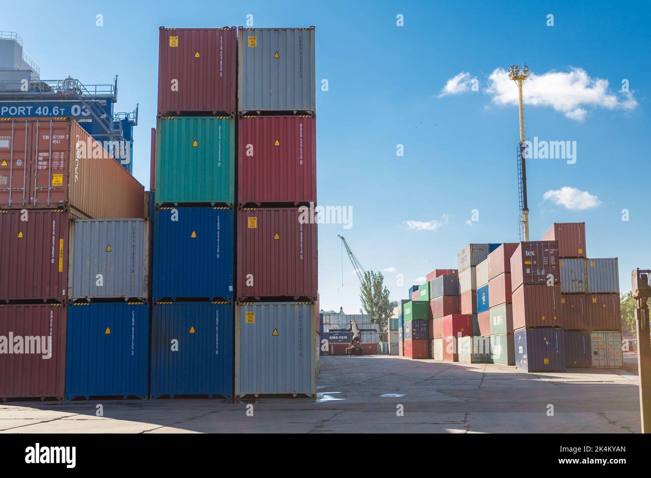 Odessa, Ukraine SIRCA 2018: industrial port with containers. stacks of ...