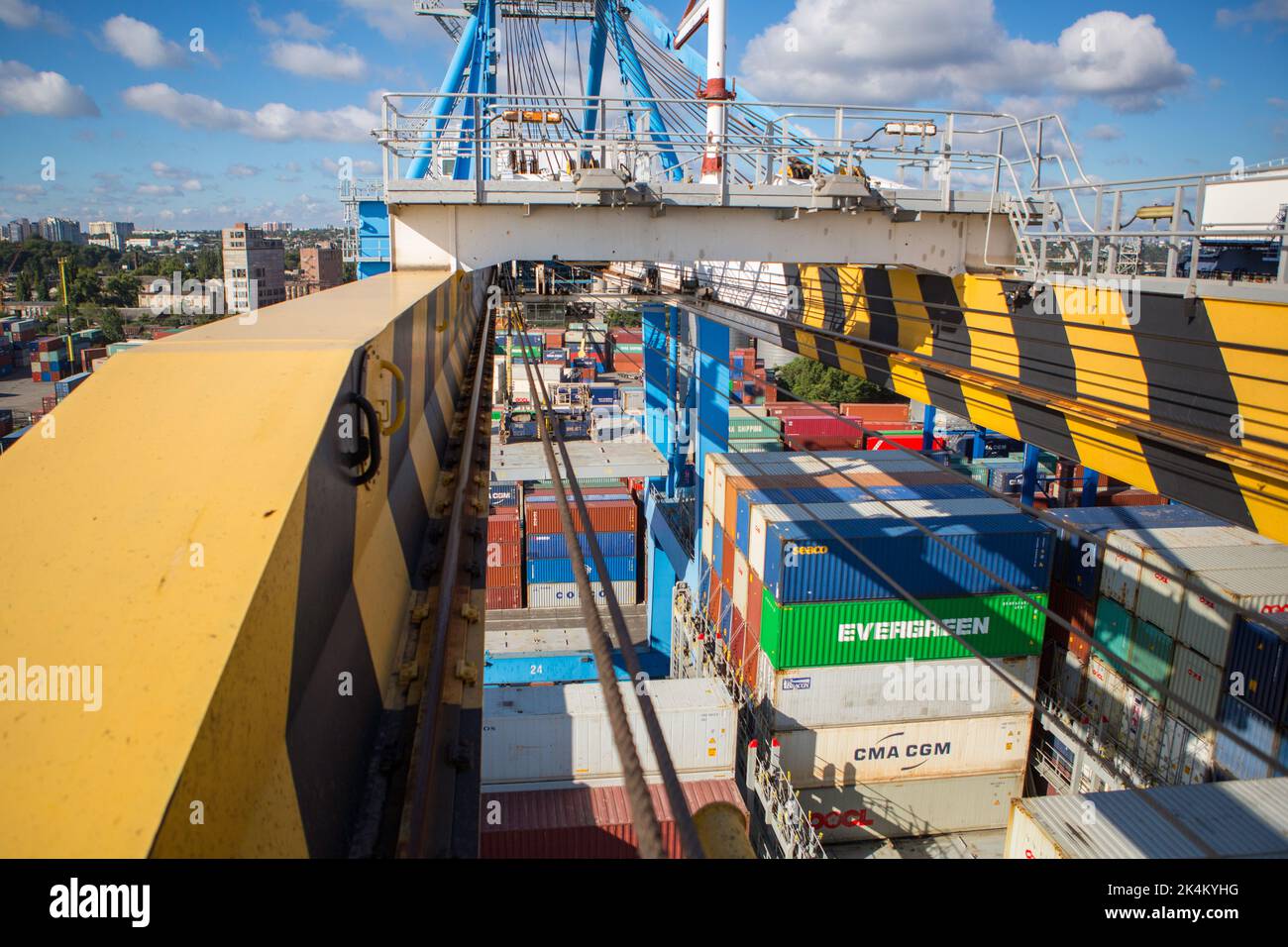 Odessa, Ukraine SIRCA 2018: industrial port with containers. stacks of ...