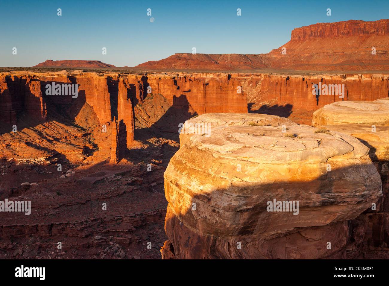 Moon over Organ Rock shale towers in Monument Basin on the White Rim ...