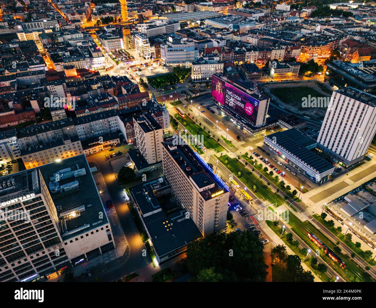 Aerial photo of modern city center of Katowice, Upper Silesia. Poland ...