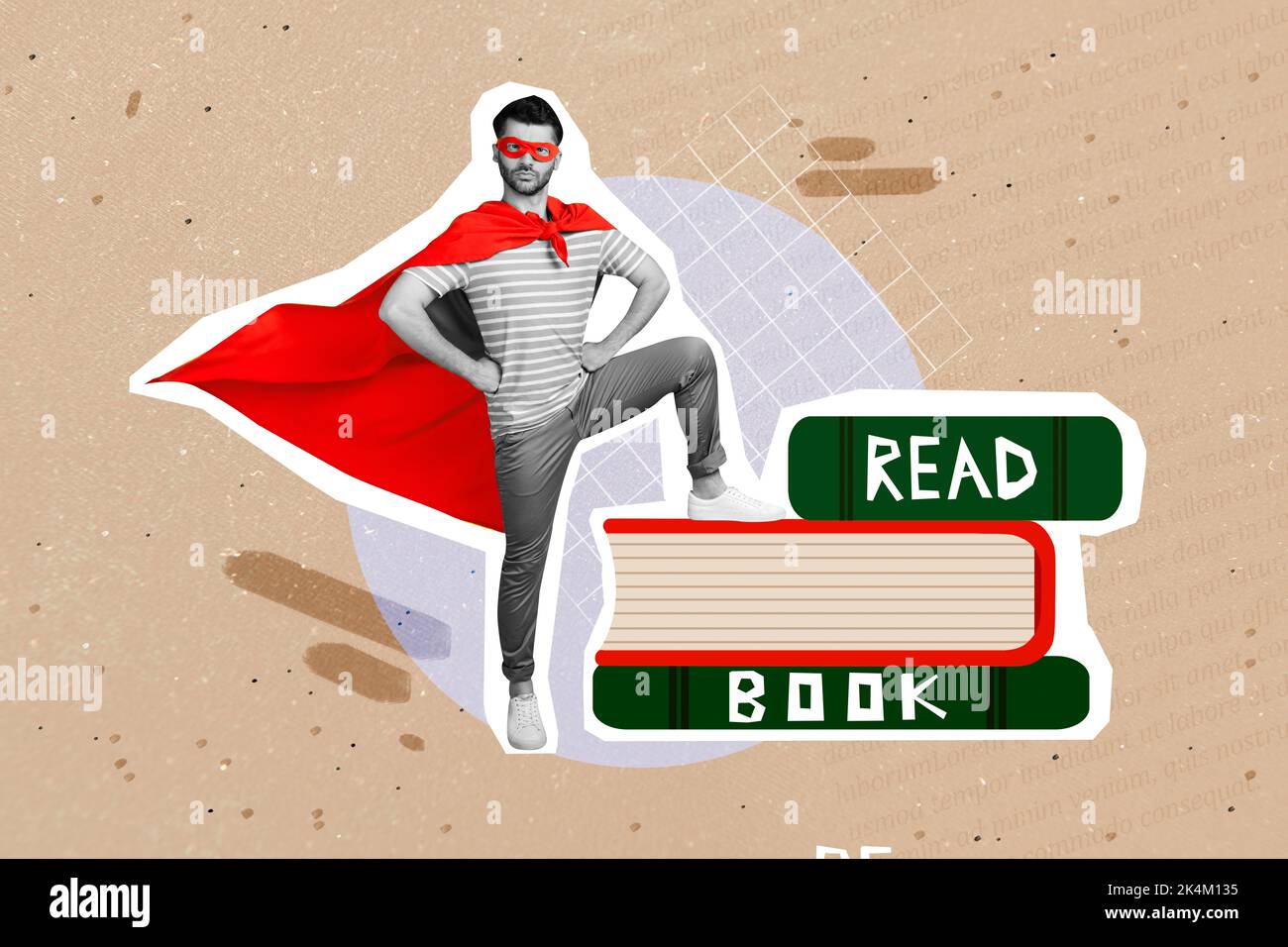 Creative abstract template collage of serious superman stand big book ...