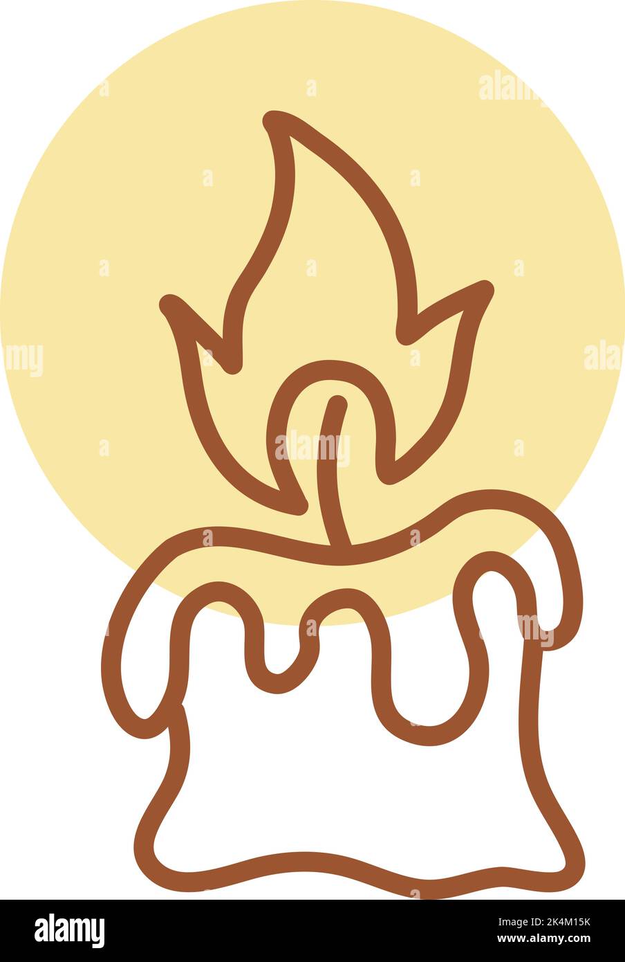 Melted candle with big flame, illustration, vector on a white ...