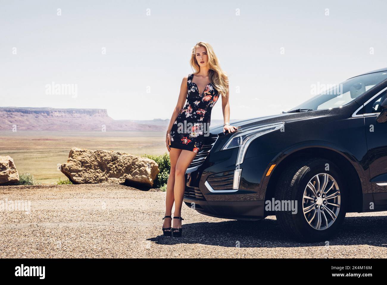 Pretty blonde female with long hair, wearing a short dress and heels ...