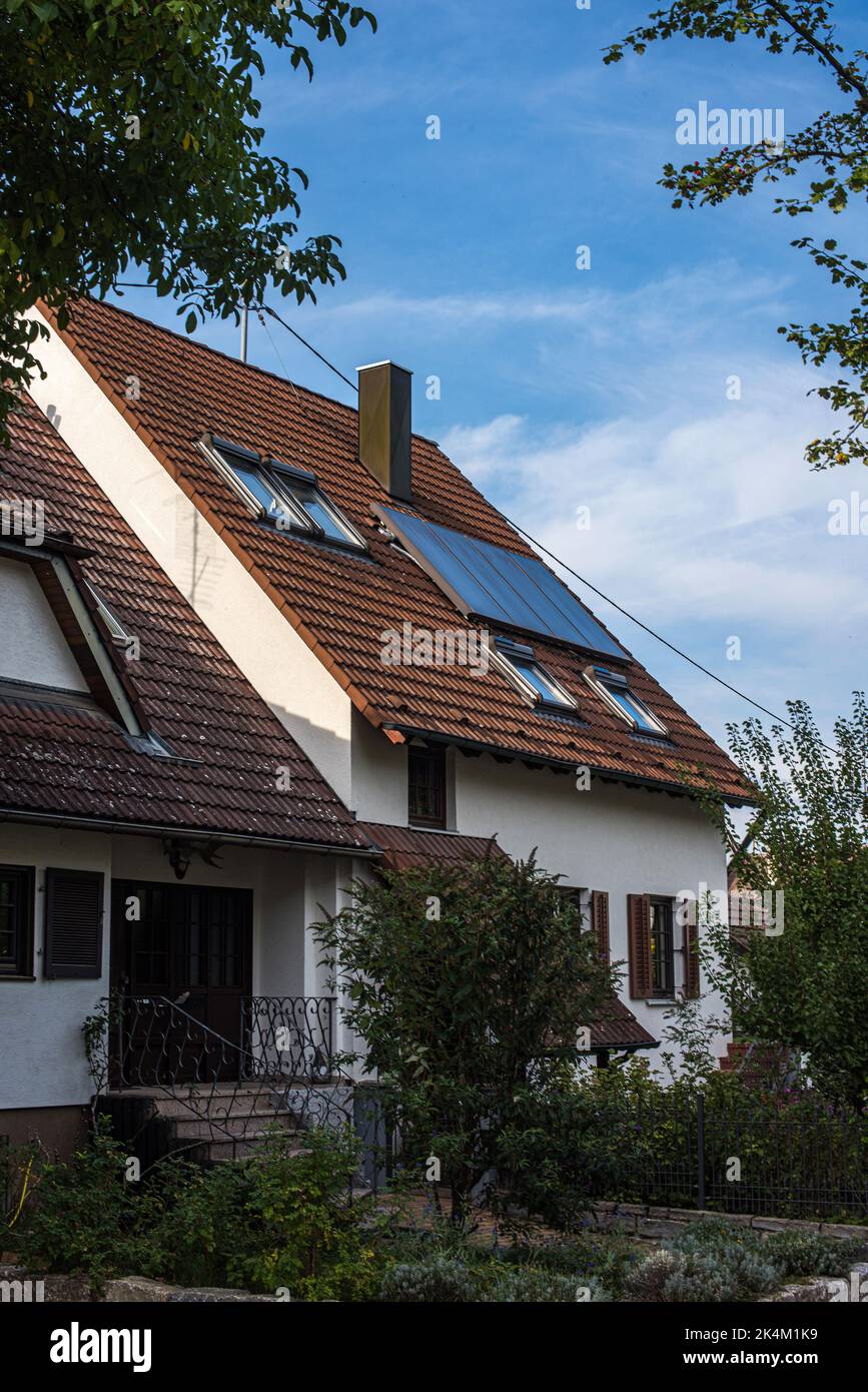 Traditional small house with beautiful outdoor decor facade in Germany ...