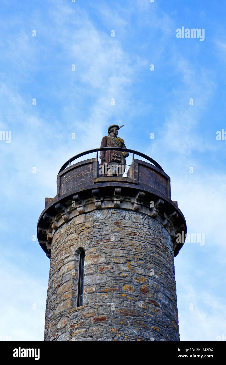 A view of the top of the Glenfinnan Monument with statue of lone ...