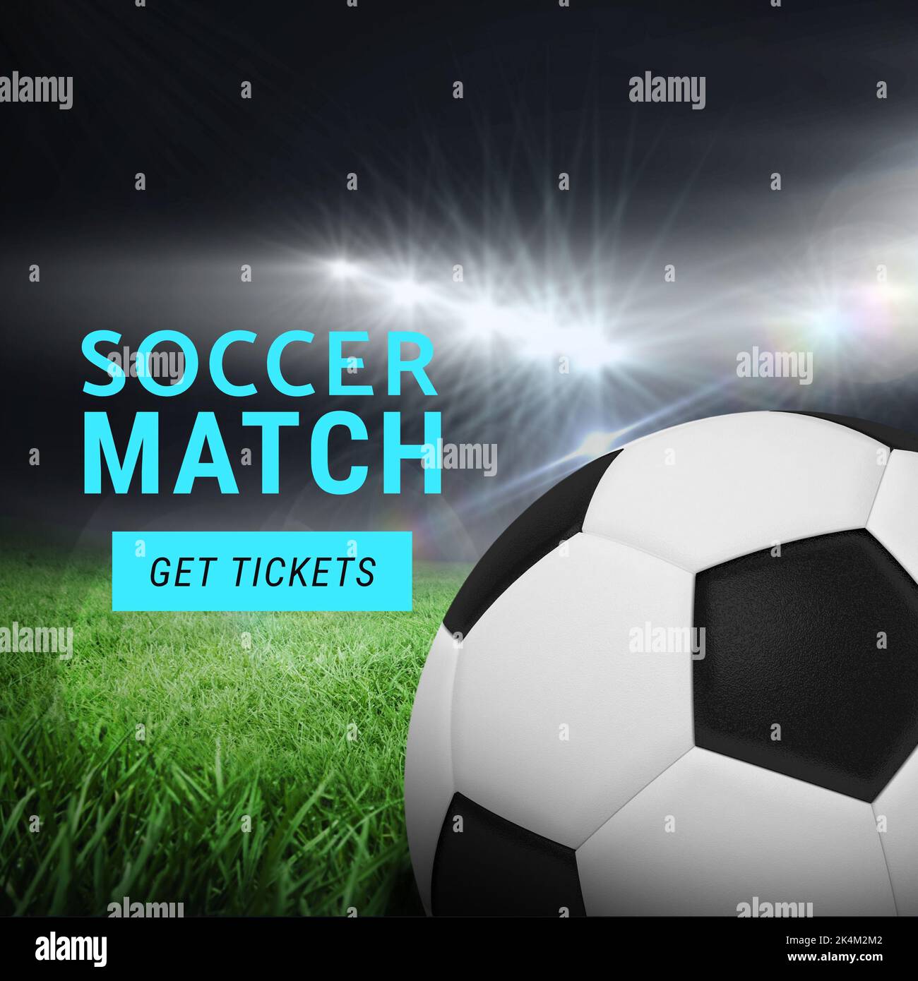 Composition of soccer match get tickets text with football on pitch ...