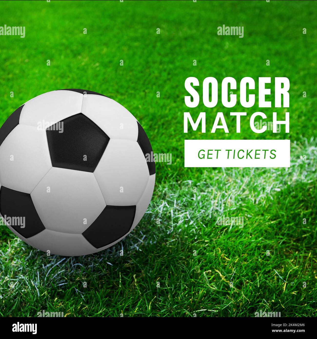 Composition of soccer match get tickets text with football on pitch ...