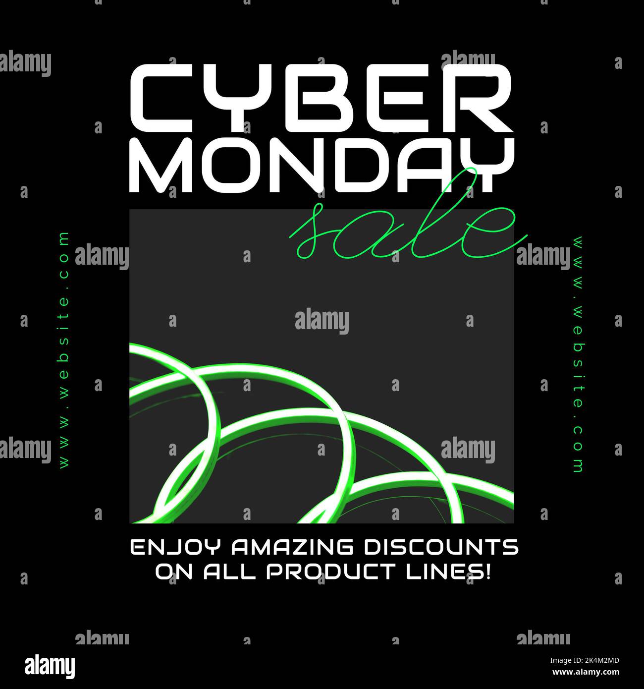 Composition of cyber monday sale text over neon shapes on black ...