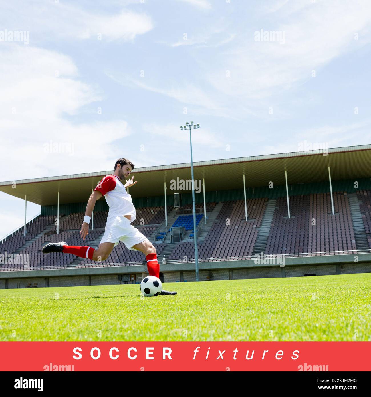 Composition of soccer fixtures text with caucasian football player with ...