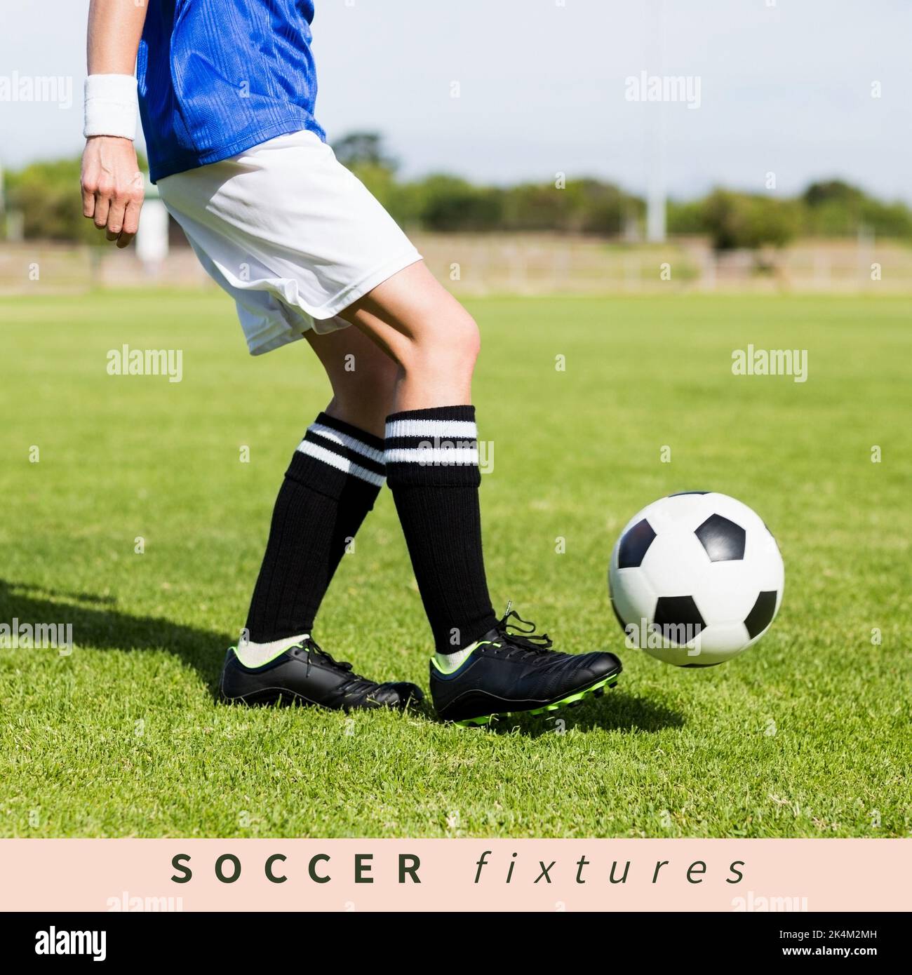 Composition of soccer fixtures text with legs of caucasian football ...