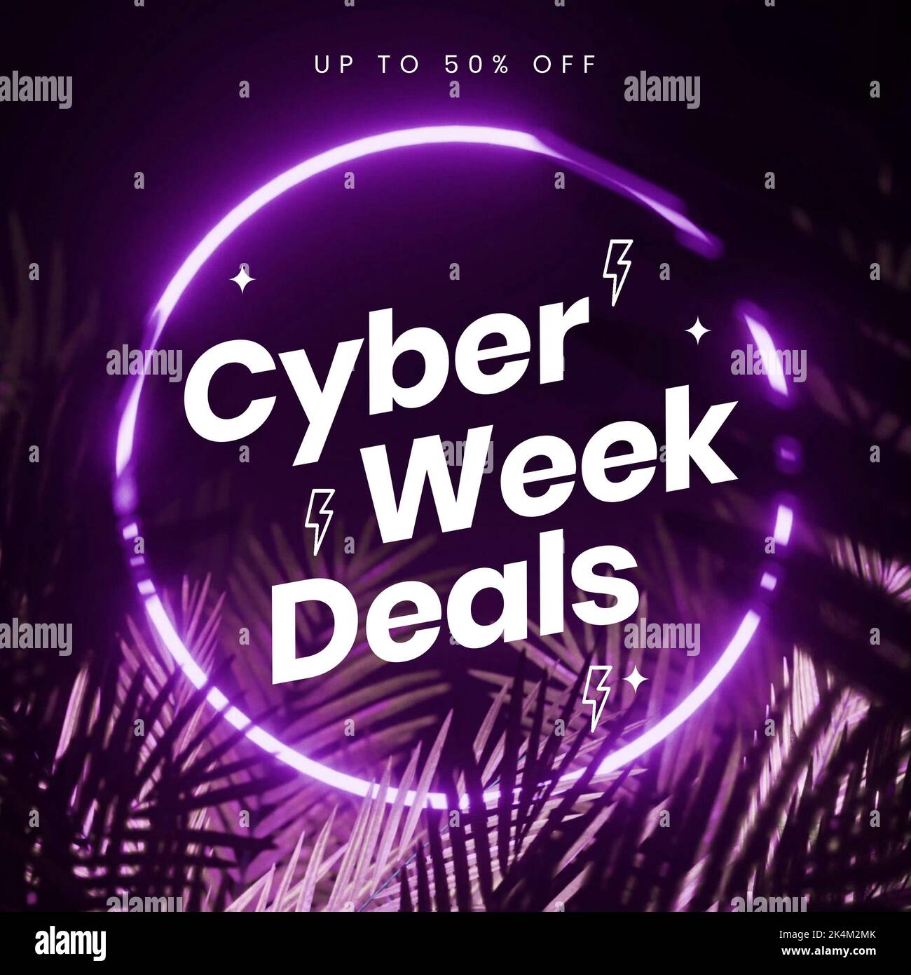 Composition of cyber week deals text over leaves on black background ...