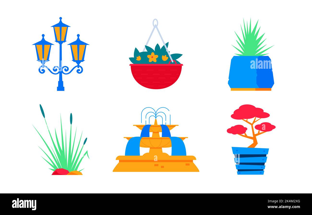 Plants and decor - flat design style object set Stock Vector Image ...