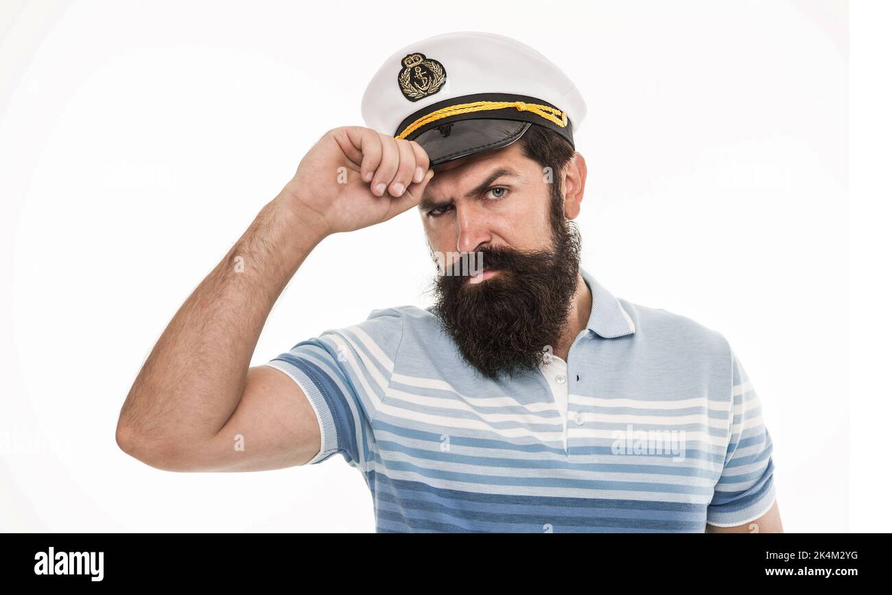 Welcome salute. navy day. tourist on summer vacation. bearded man in ...