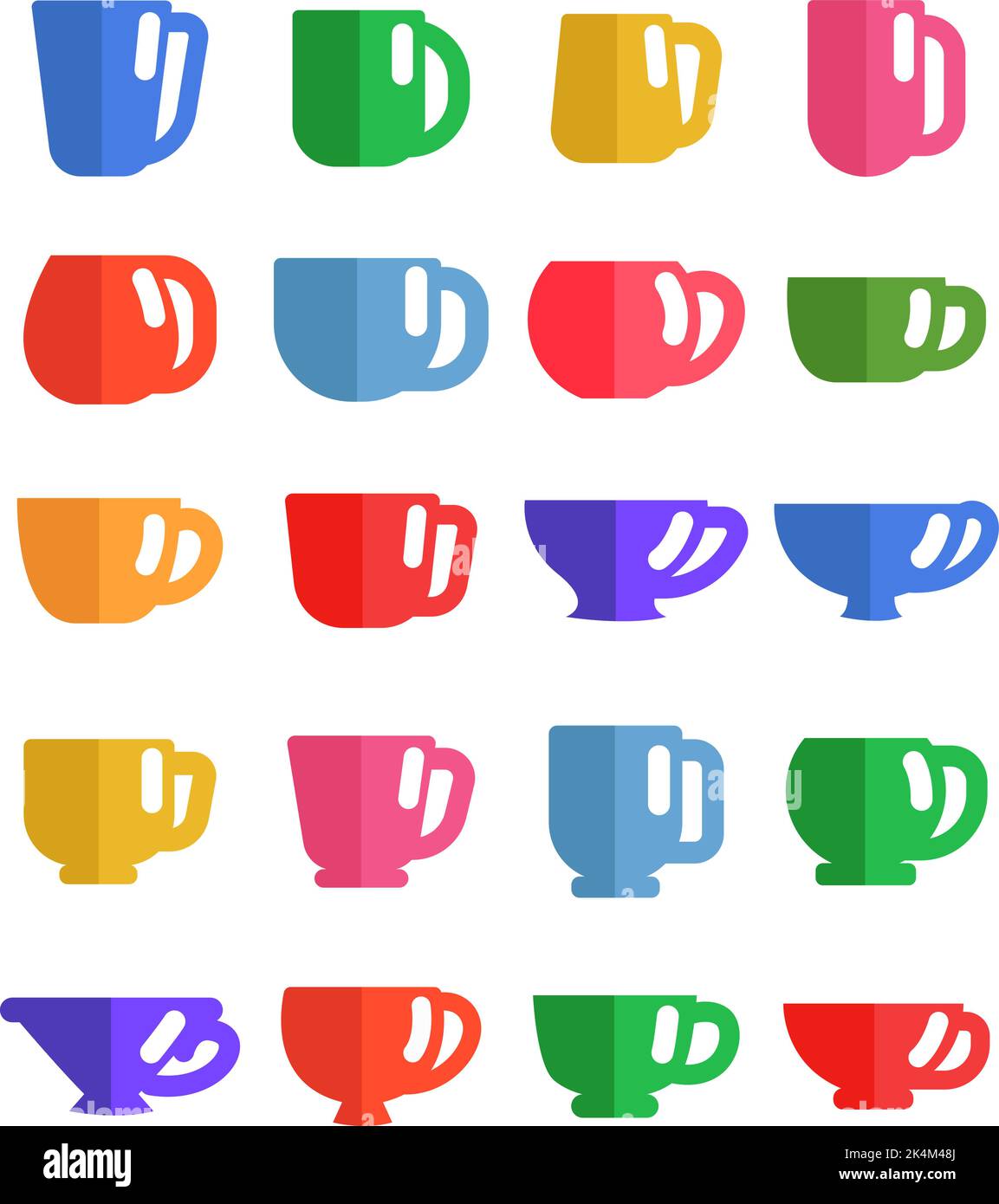 Colorful cups and mugs, illustration, vector on a white background ...
