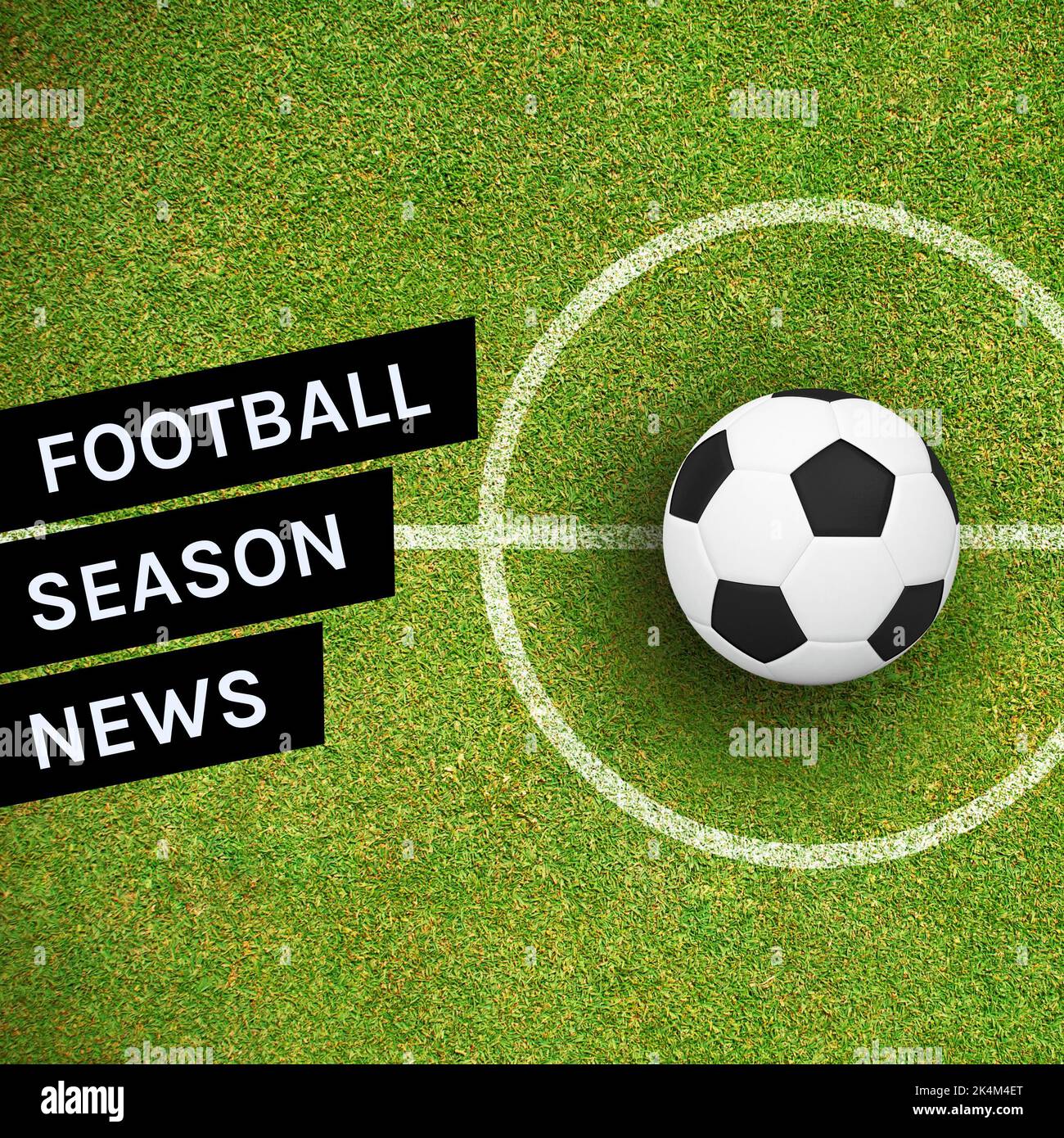Square image of football season news over ball lying on grass at ...