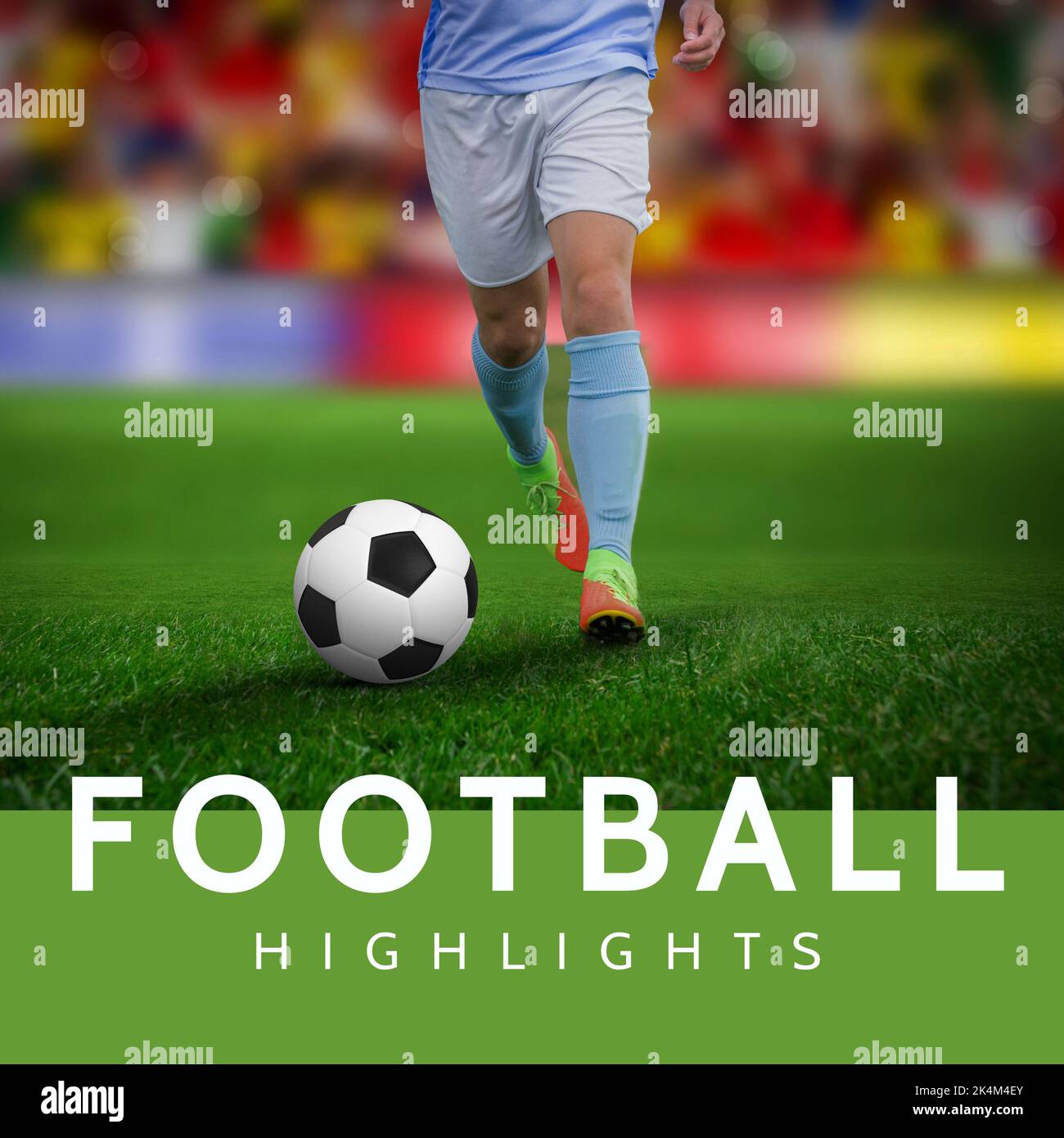 Vertical image football highlights and legs of caucasian male soccer ...
