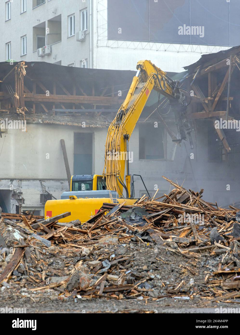Machine Under Debris at Demolition Site Building Deconstruction Stock ...