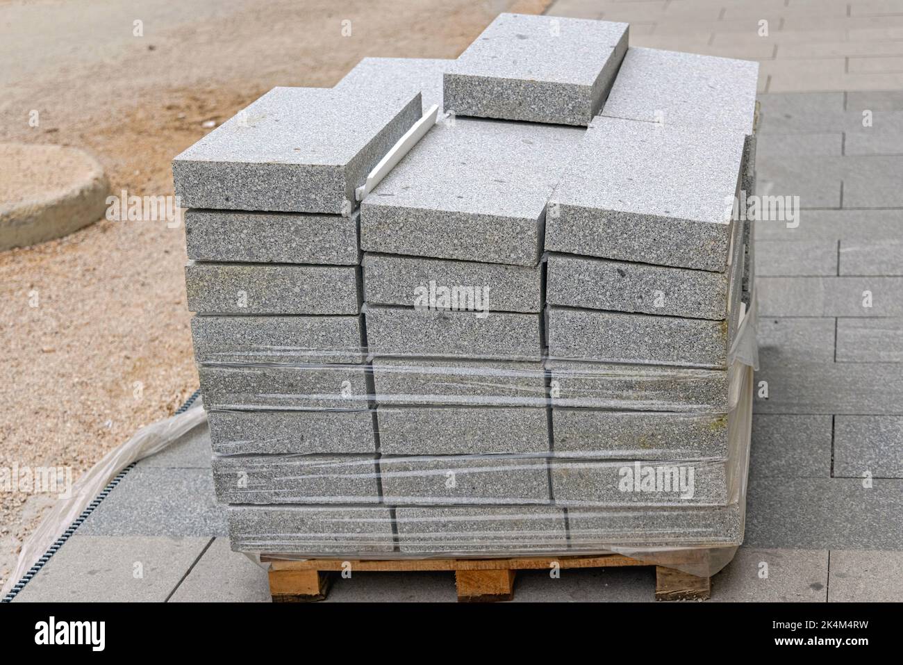 Stack of Pavement Tiles at Pallet Street Construction Site Stock Photo ...
