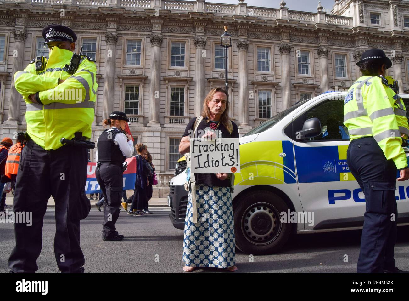 London, England, UK. 3rd Oct, 2022. A Just Stop Oil protester holds an ...