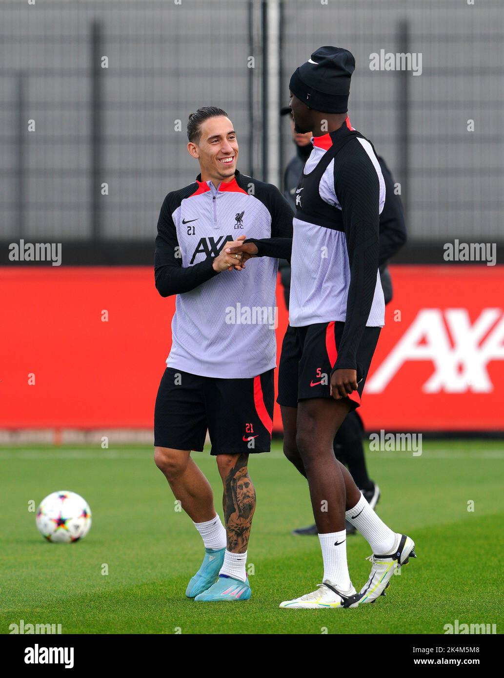 Liverpool's Kostas Tsimikas (left) and Ibrahima Konate during a ...