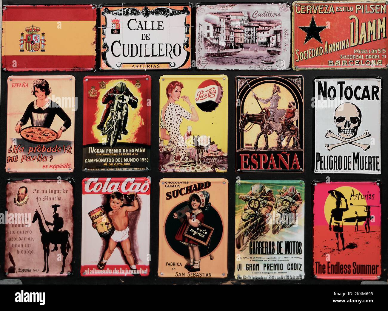 Metal plates with different antique advertising items Stock Photo - Alamy