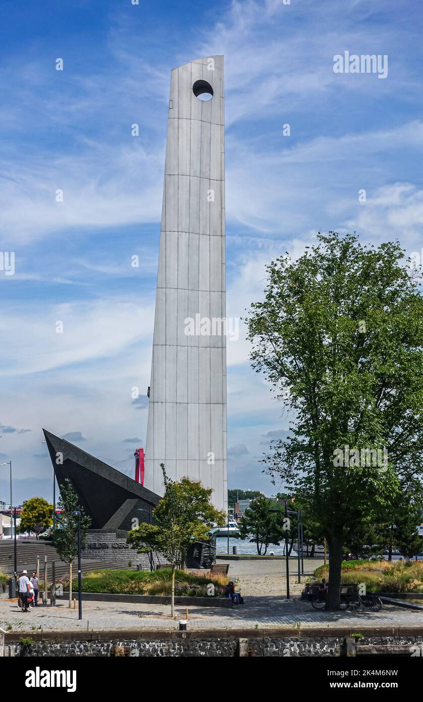 Rotterdam, Netherlands - July 11, 2022: Tall monument to remember the ...