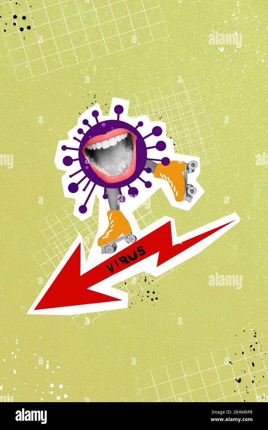 Creative poster collage of screaming virus bacteria big mouth ...