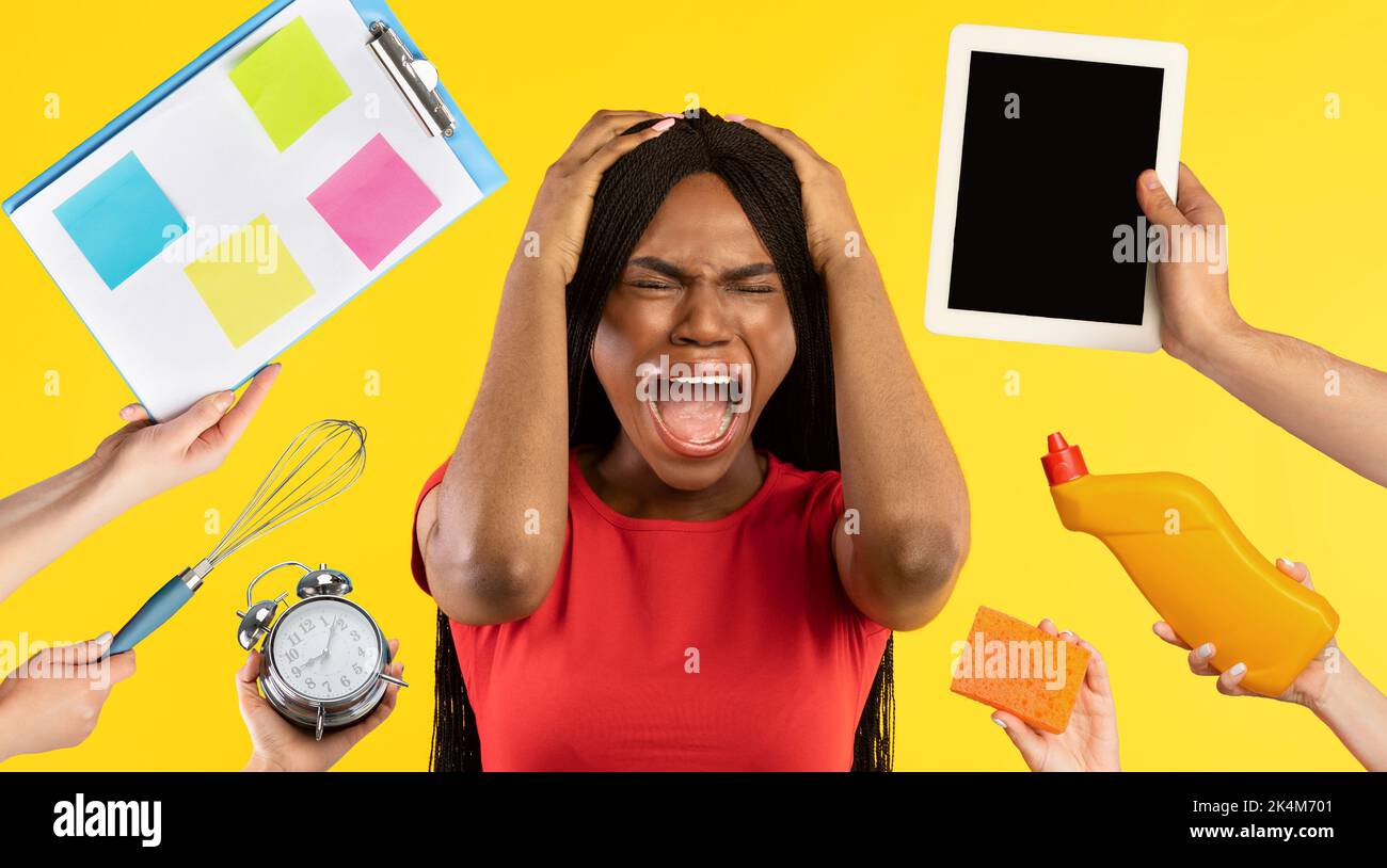 Emotional african american woman suffering from daily routine Stock ...