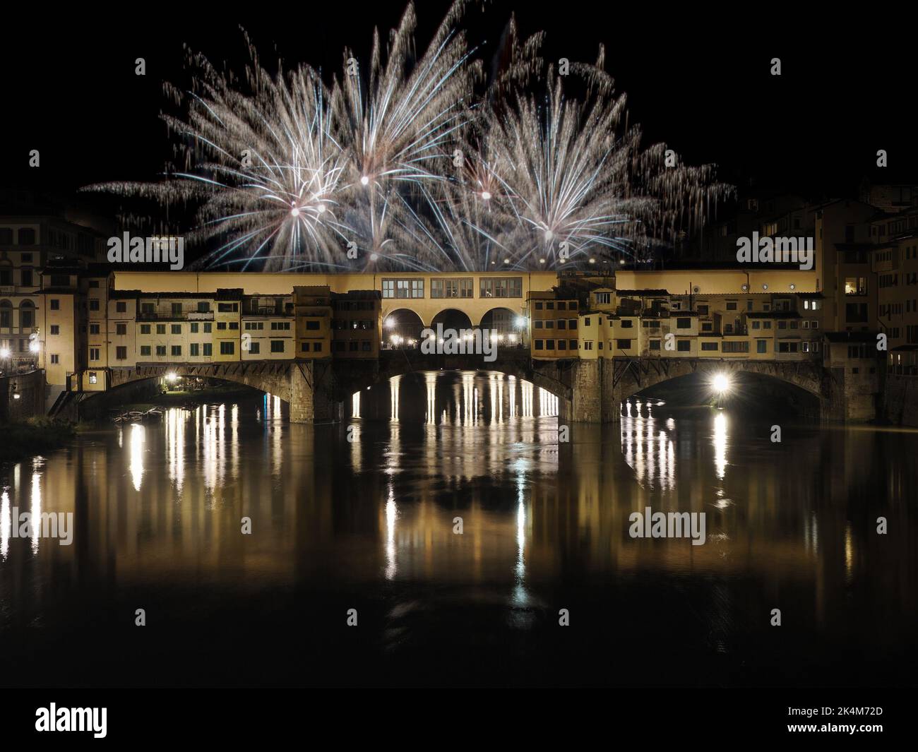fire works fireworks on ponte vecchio bridge florence at night view ...