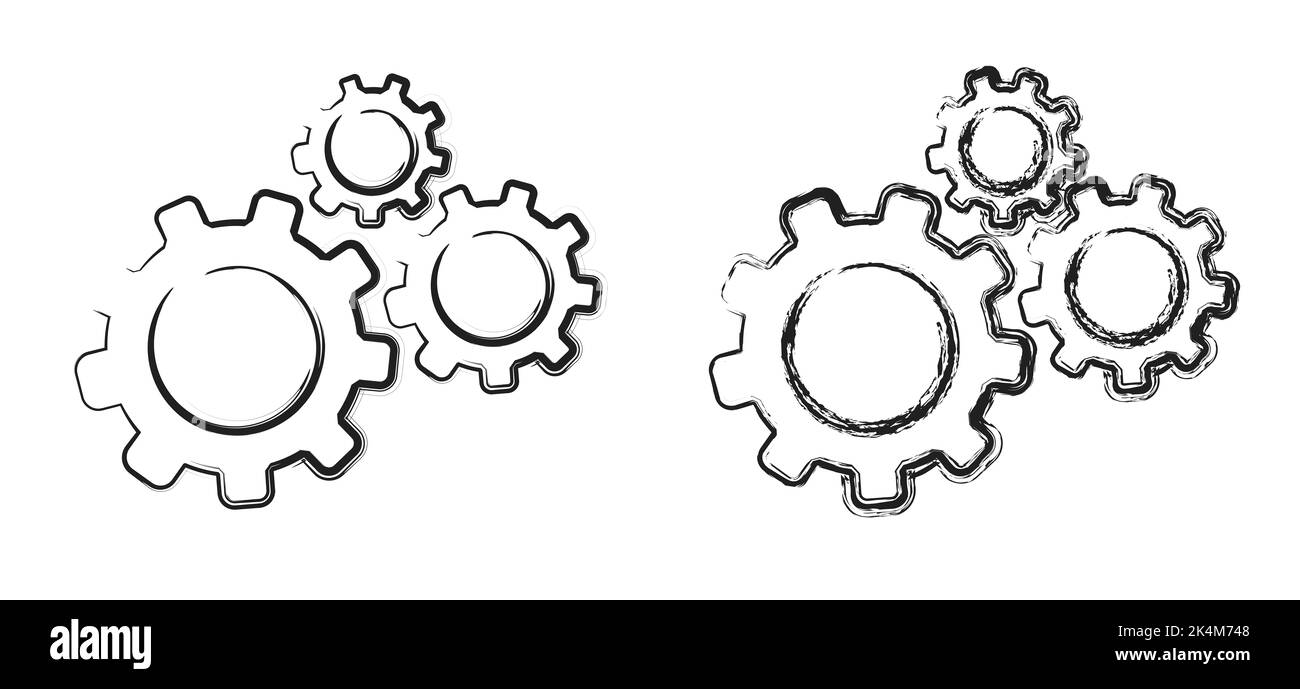 Cartoon, sketch cogwheels brain. Think big ideas. Gear mechanism ...