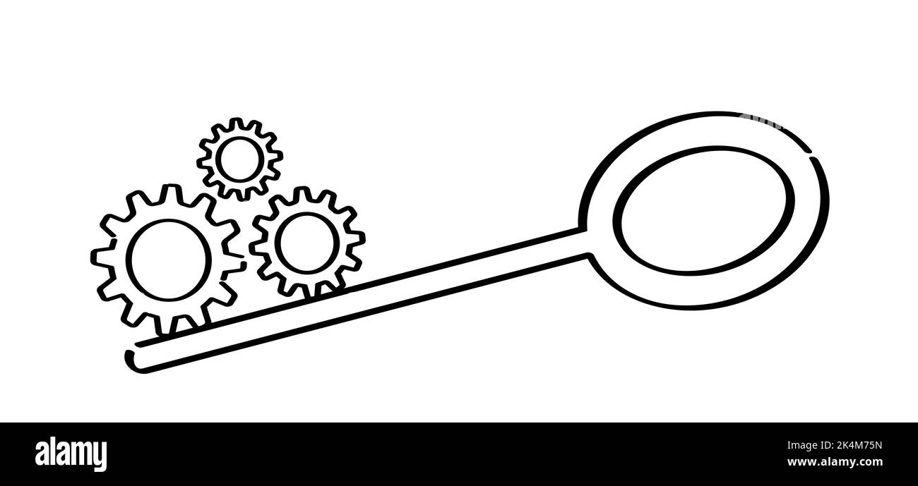 Key with gears, Cogwheels, success of business concept. Partnership of ...