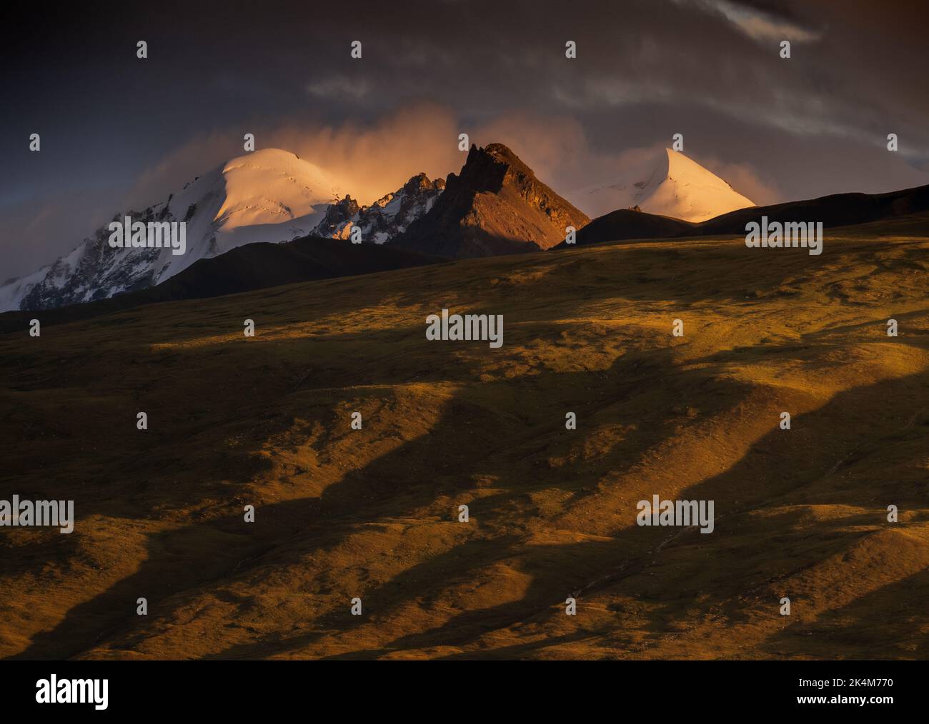 Dramatic peaks of Tien Shan mountains in remote Sary Jaz valley during ...