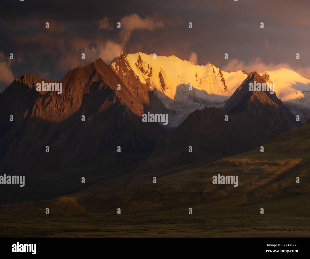 Dramatic peaks of Tien Shan mountains in remote Sary Jaz valley during ...