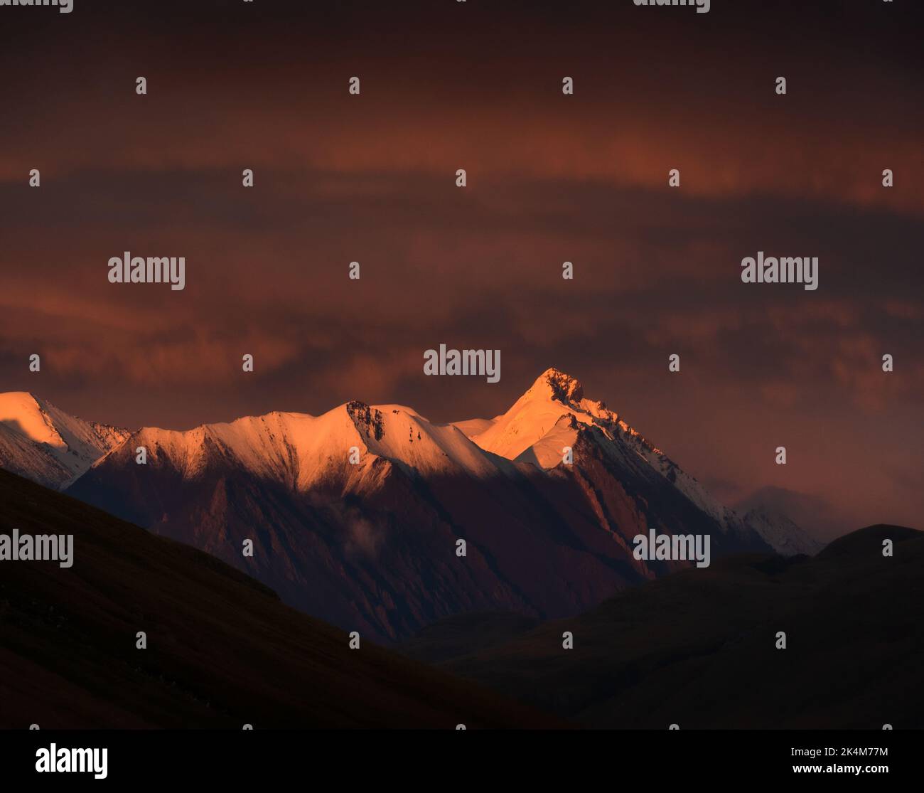 Dramatic peaks of Tien Shan mountains in remote Sary Jaz valley during ...