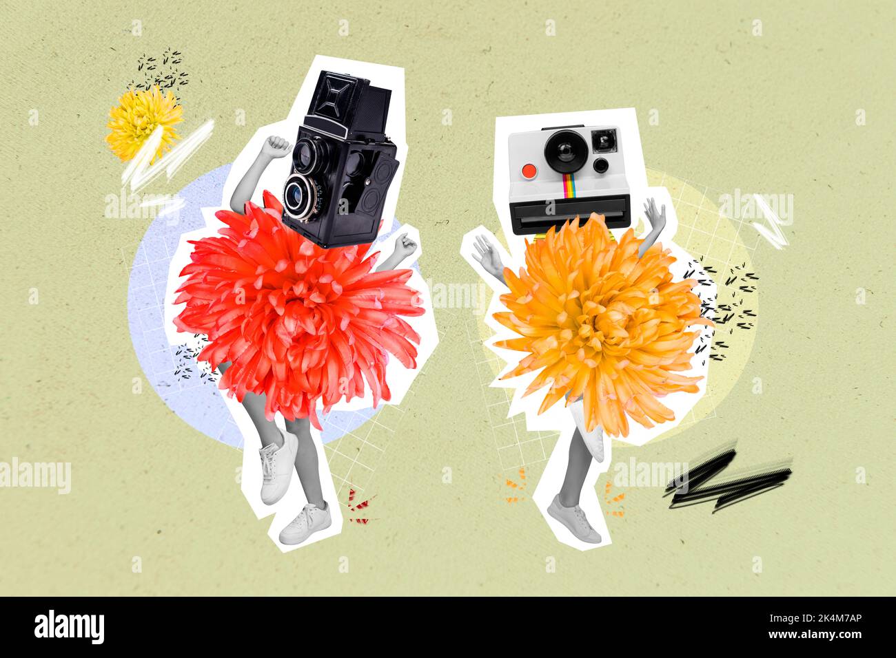 Collage 3d image of pinup pop retro sketch of funny funky women dancing ...