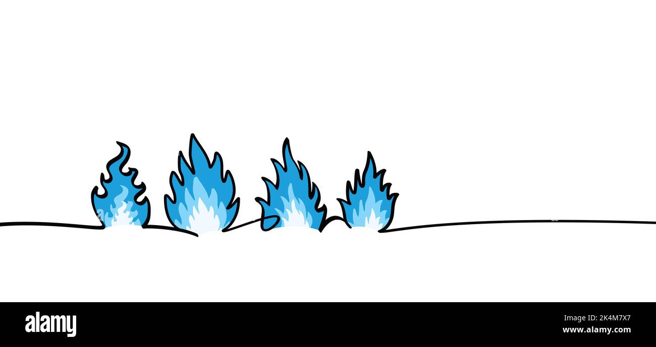 cyaan, blue gas fire or flame pictogram. Fire drawning line pattern ...