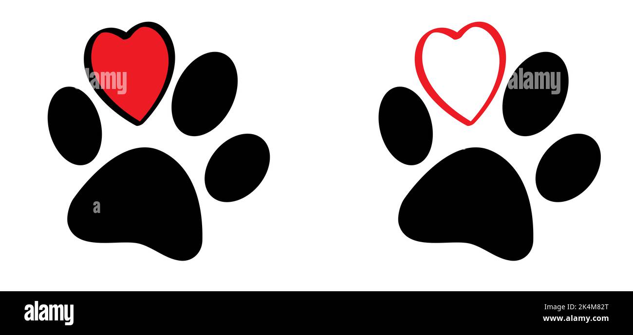 Dog paws with heart print. Dogs paws sign and love heart sumbol. Flat ...