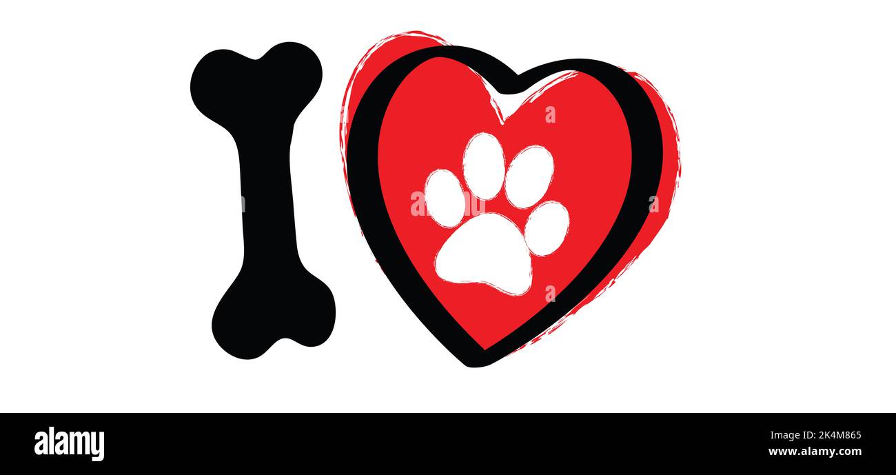 Slagan i love my dog with bone and love heart sumbol. Cartoon line ...