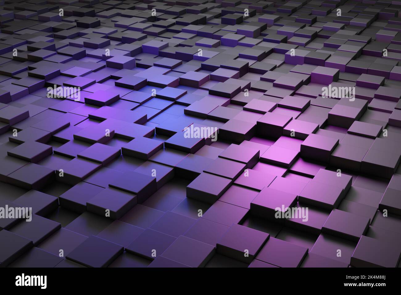Grid of black blocks of different height under magenta and purple ...