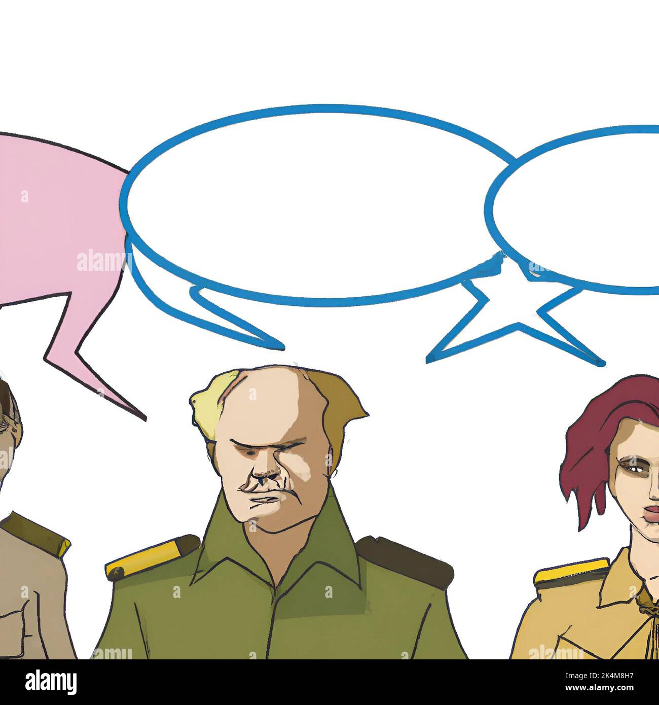 people talking about war with empty text comic strip cartoon style ...