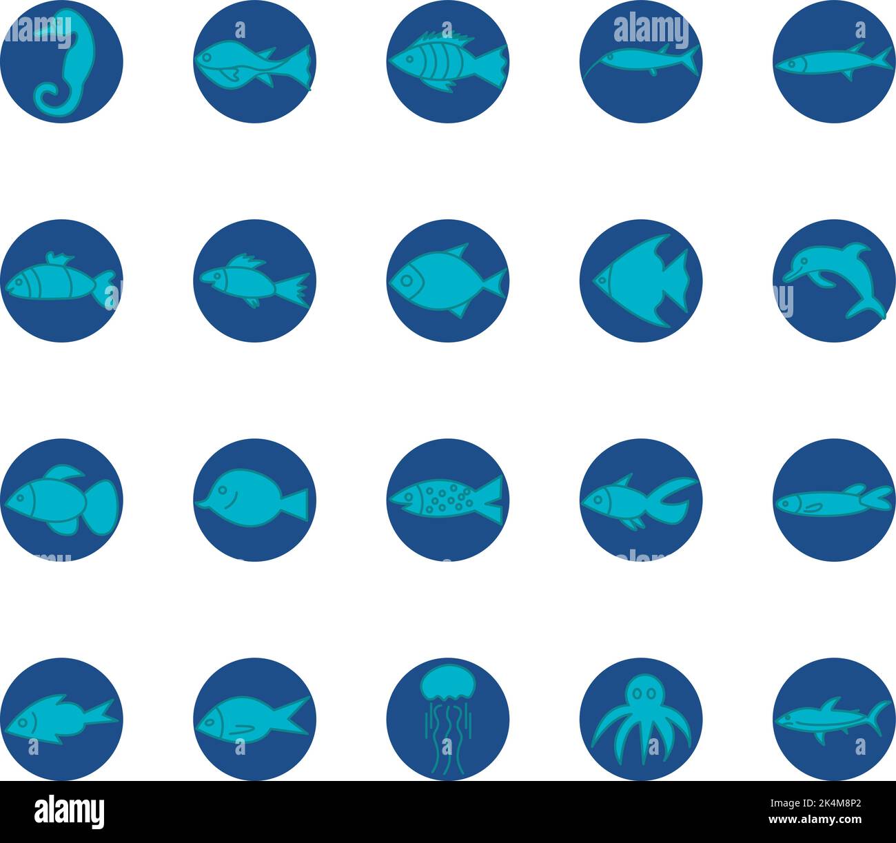 Fishes in water icon pack, illustration, vector on a white background ...