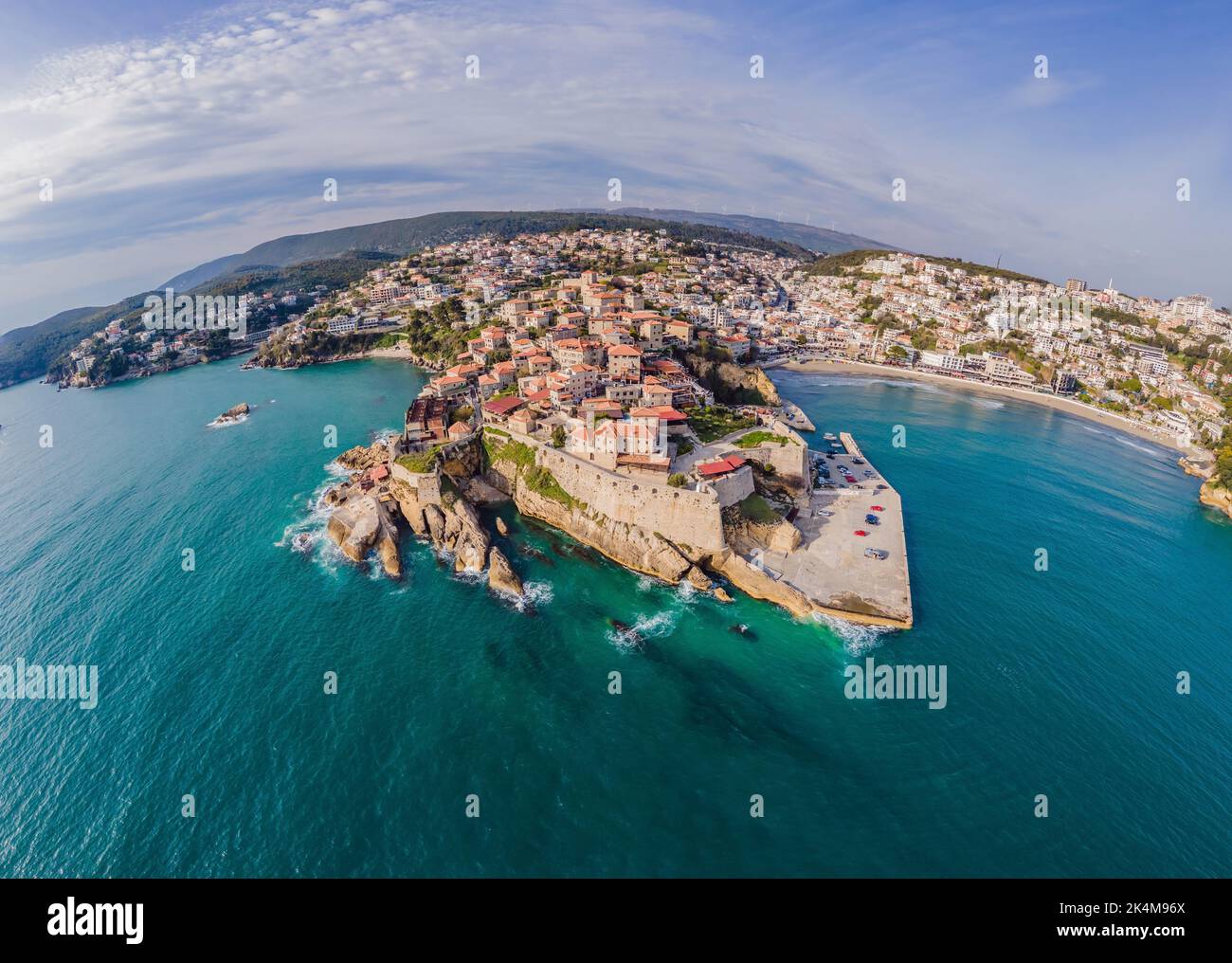 Amazing view on Ulcinj town in Montenegro. Clock Tower of Ulcinj Sahat ...