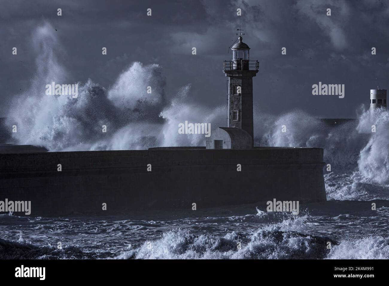 Big stormy wave splash. Used infrared filter. Douro mouth old granite ...